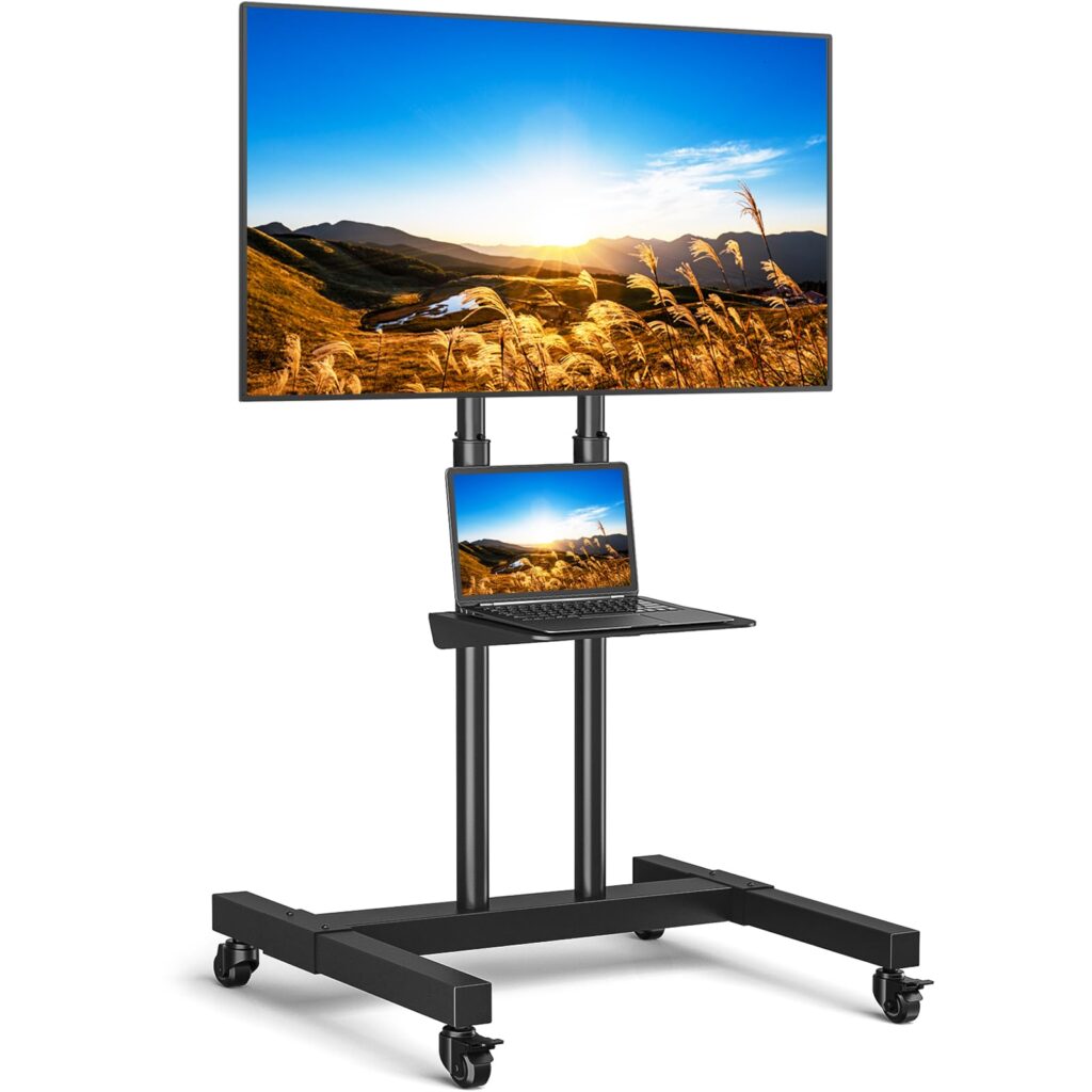 Movable Heavy-Duty TV Stand with Wheels & Adjustable Mount