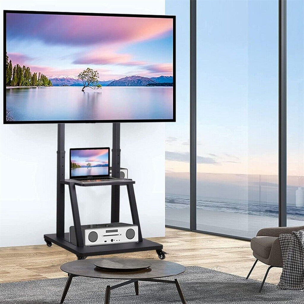 Movable Heavy-Duty TV Stand with Wheels & Adjustable Mount