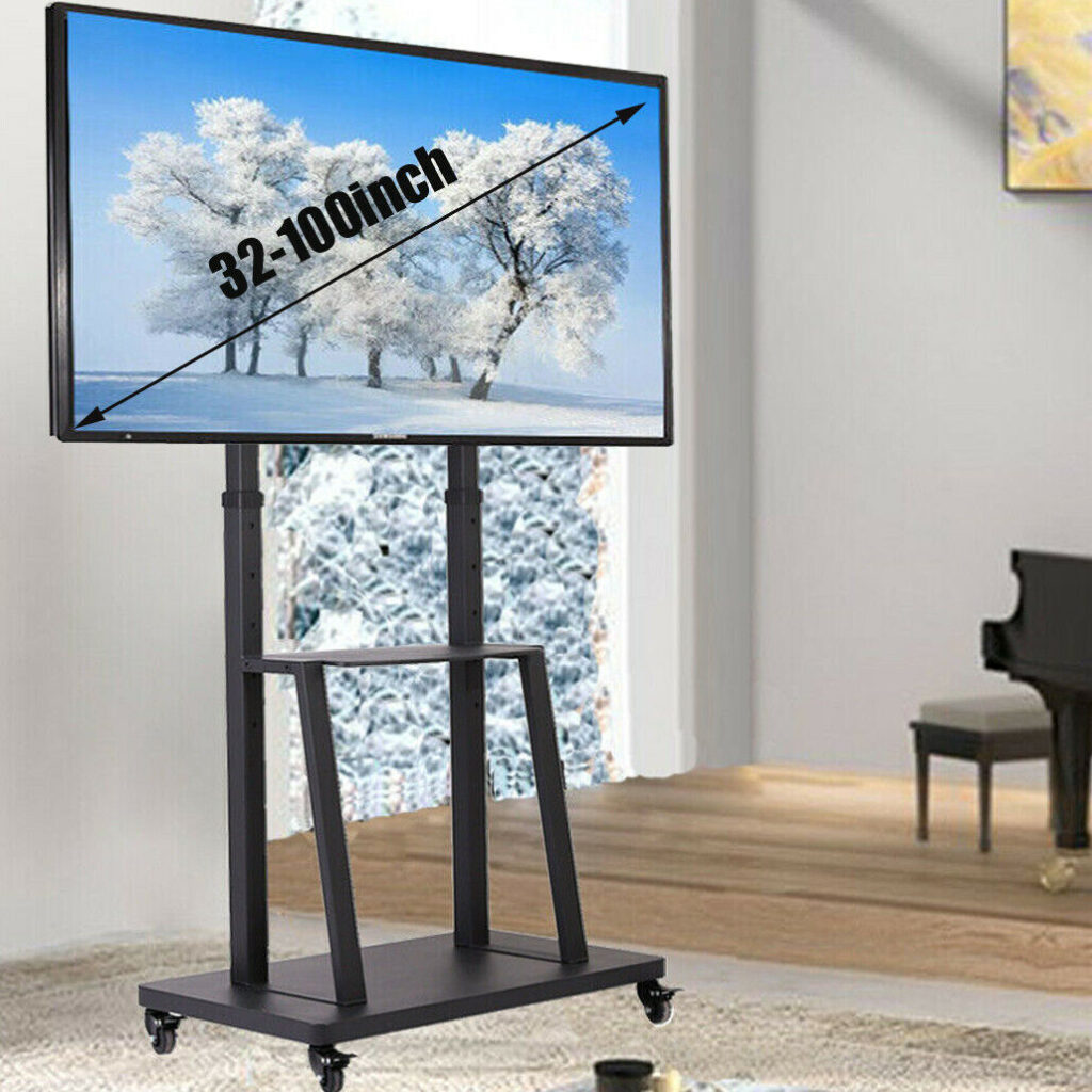 Movable Heavy-Duty TV Stand with Wheels & Adjustable Mount